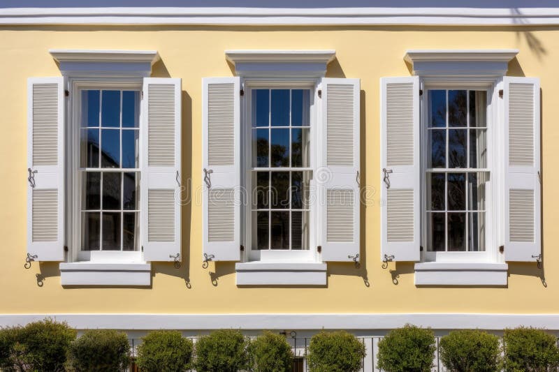 Close-up of Twin Windows on a Greek Revival Facade Stock Image - Image ...