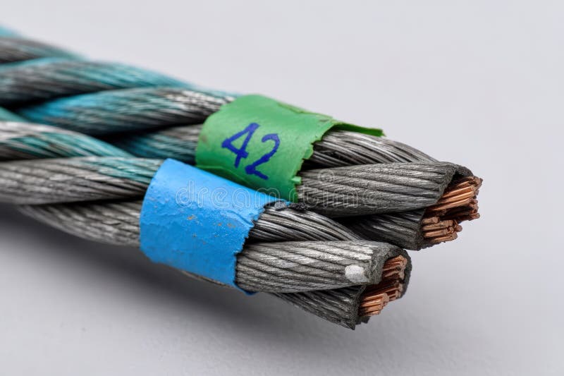 Metallic Cables with Color-coded Tags Displayed on a Plain Surface for ...