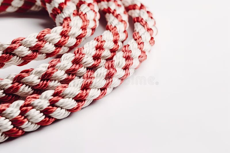 Close-up Twisted Red and White Marine Nylon Rope on a White Background ...
