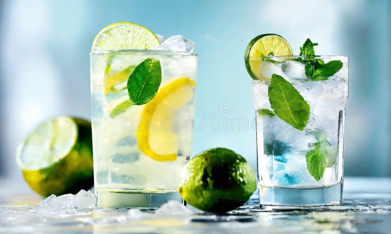 Close-up of Two Alcoholic Drinks Stock Illustration - Illustration of ...