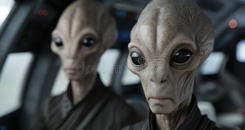 Close-up of Two Alien Beings in a Spaceship Stock Illustration ...