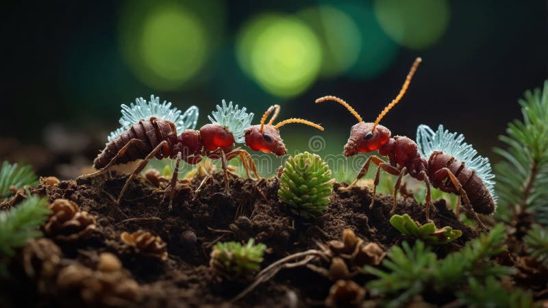 Close-up of Two Ants with Crystal-like Structures on Their Backs Stock ...