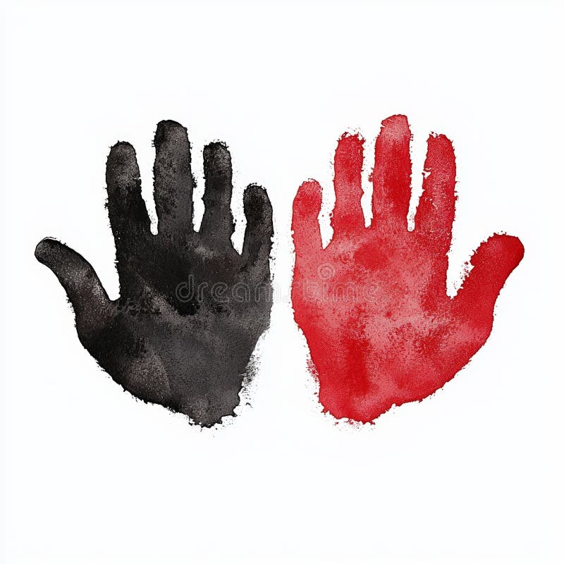 Closeup of Two Artistic Handprints One Black and One Red Symbolizing ...