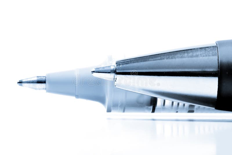 Close Up of Two Ball Point Pens Stock Image - Image of blue, grey ...