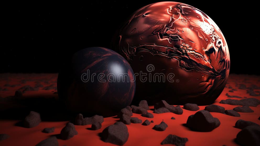 A Close Up of Two Balls on a Surface with Rocks Stock Illustration ...