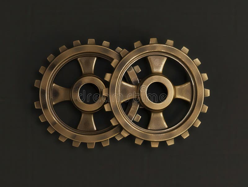 Close-up of Two Brass Gears Interlocked, Showcasing Mechanical ...