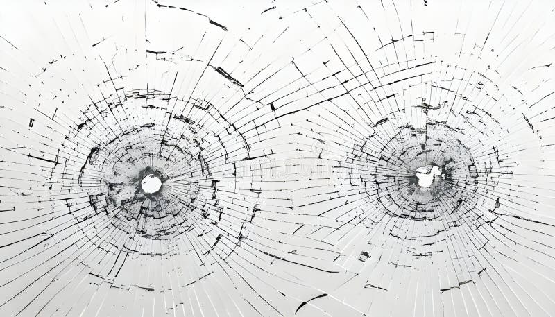 Two Bullet Holes Showing Concentric Cracks on White Glass Surface Stock ...
