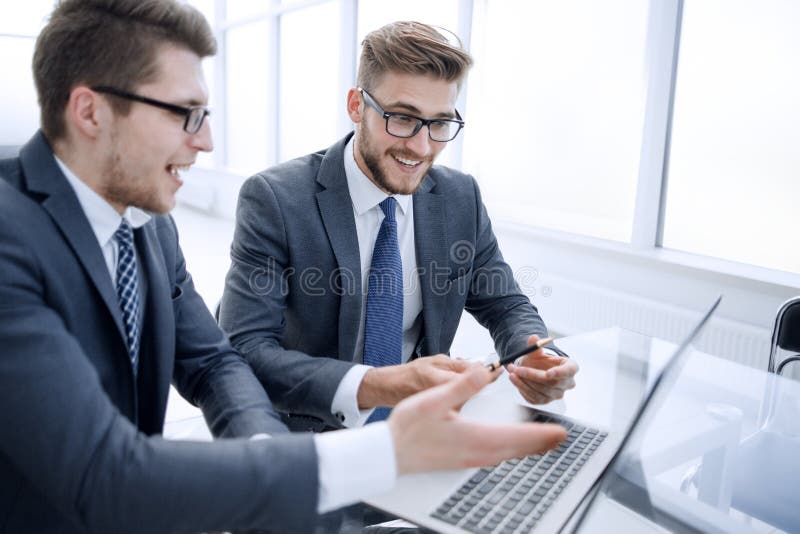 Close Up.two Business People Work on a Laptop Stock Image - Image of ...