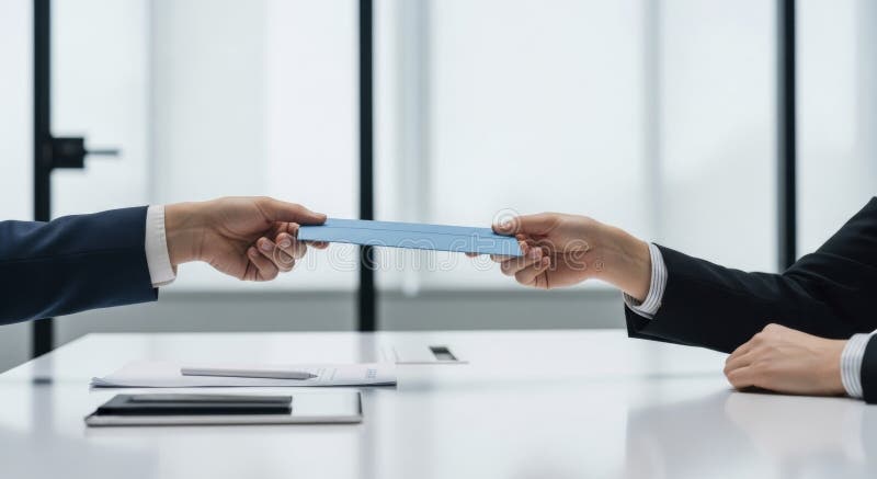 Two Business Professionals Hands Exchanging a Document, Symbolizing a ...