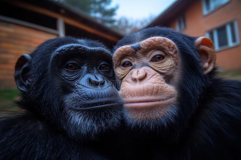 Close-up of Two Chimpanzees Showing Affection Stock Illustration ...