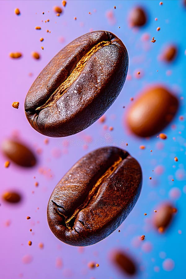 A Close Up of Two Coffee Beans Falling into the Air Stock Photo - Image ...