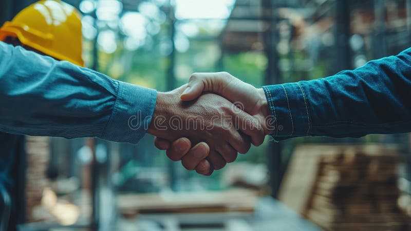 Close-up of Two Construction Workers Shaking Hands, Signifying a ...