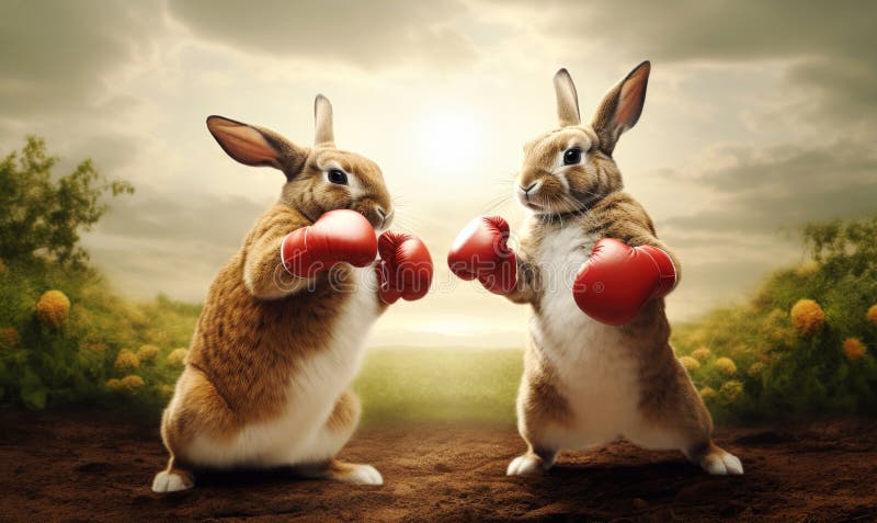 Close Up of Two Cute Boxing Hares Stock Illustration - Illustration of ...