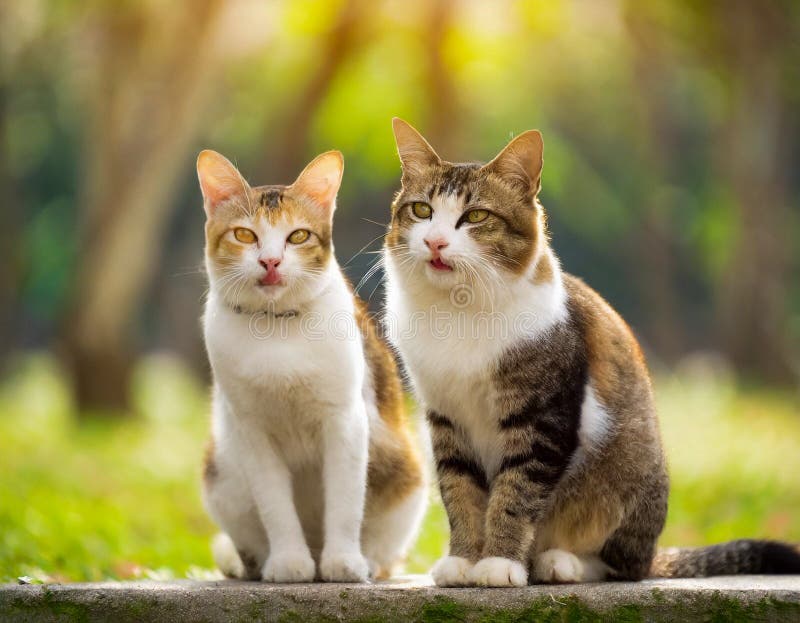 Close-up of Two Cute Cats in the Park Stock Photo - Image of park, cute ...