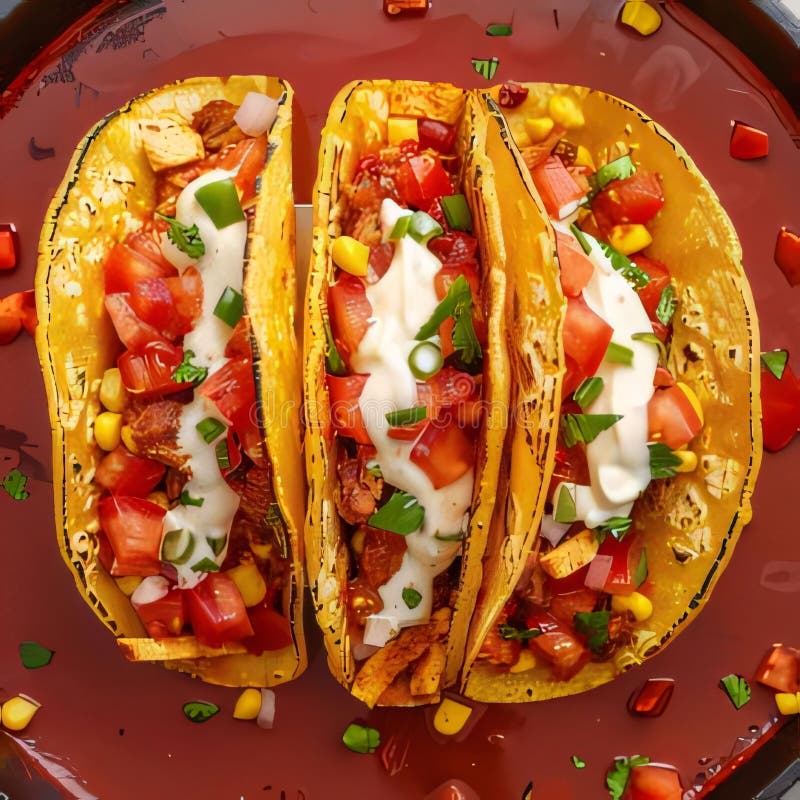 Close Up of Two Delicious Tacos with Salsa, Corn and Tomatoes Stock ...
