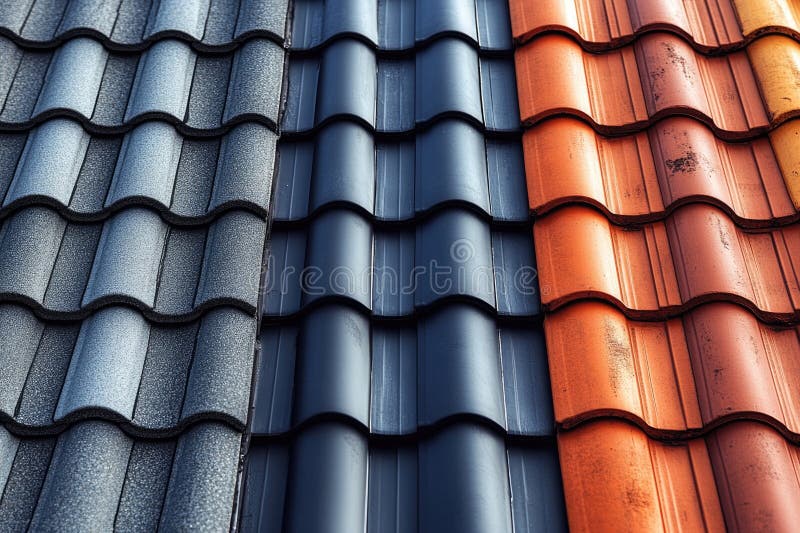 Close-up of Two Different Colored Roof Tiles Stock Photo - Image of ...