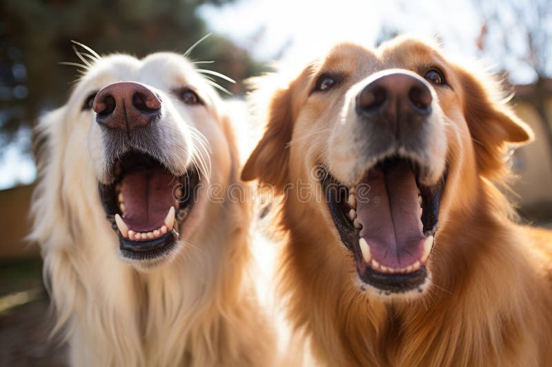 Close Up of Two Dogs Barking Loudly Face To Face Stock Photo - Image of ...