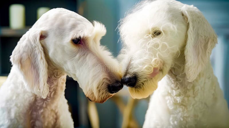 Close Up of Two Dogs Touching Each Other S Noses in Front of Mirror ...