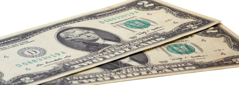 Close Up of Two Dollars Isolated on White Background. Stock Image ...