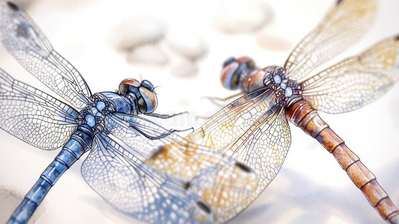 Close-up of Two Dragonflies Perched on a Table Surface Stock Image ...