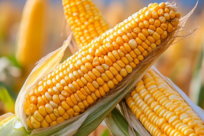 A Close Up of Two Ears of Corn on the Cob Stock Photo - Image of stalk ...