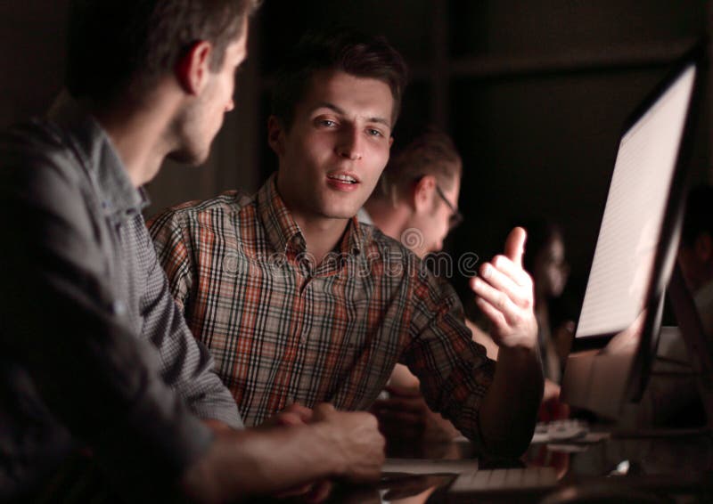 Close Up.two Employees Discussing Work Matters Stock Image - Image of ...