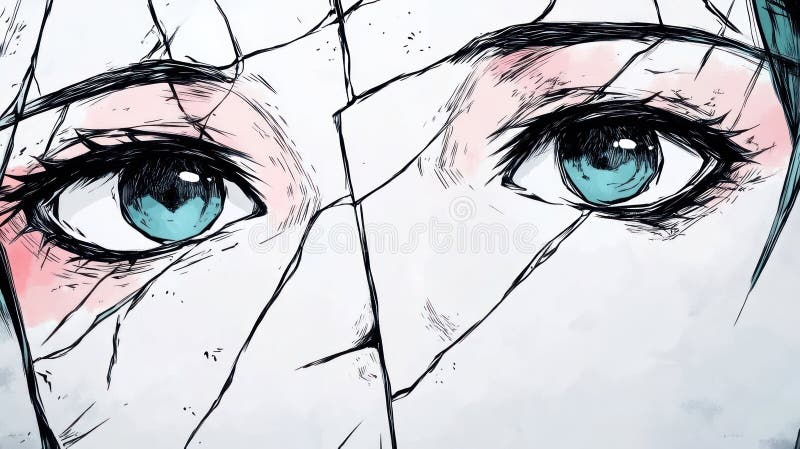 Cracked Face, Woman S Eyes, Teal Irises, Emotional Art Illustration ...