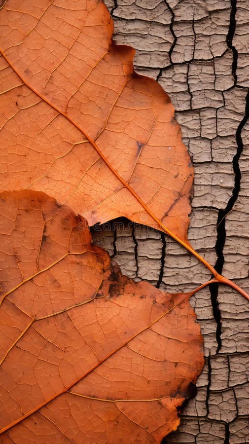 A Close Up of Two Fallen Leaves on a Cracky Surface Stock Image - Image ...
