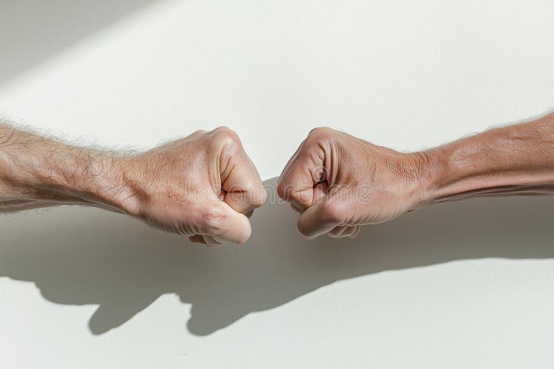 Close-up of Two Fists Colliding with Dramatic Shadows and a Plain White ...