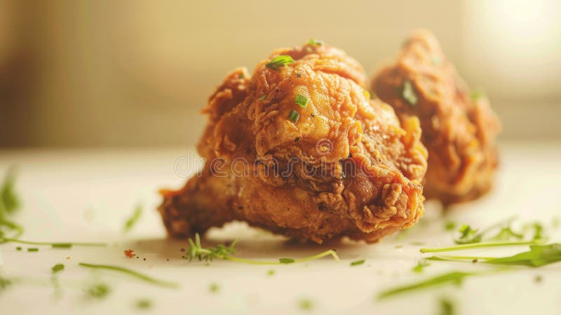 A Close Up of Two Fried Chicken Pieces on a White Table, AI Stock Photo ...
