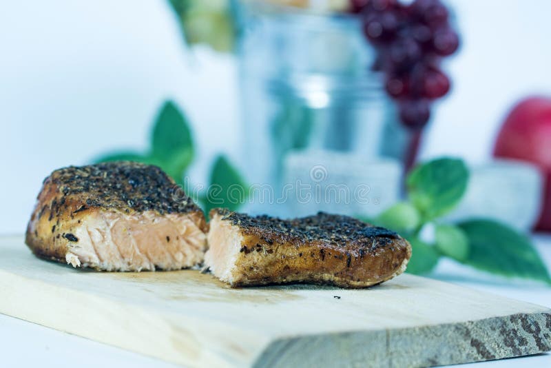Two Half Cuts Salmon with Herbs Stock Image - Image of restaurant ...
