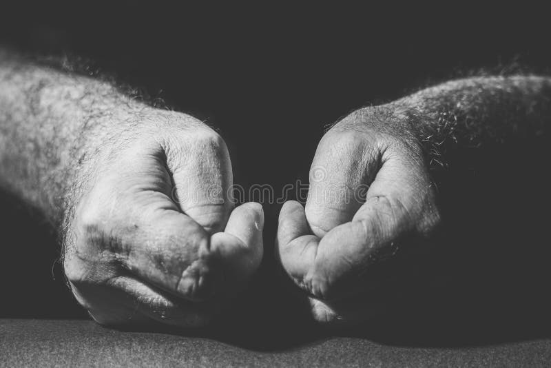Two Hands Pressing Their Thumbs in Black and White Stock Image - Image ...