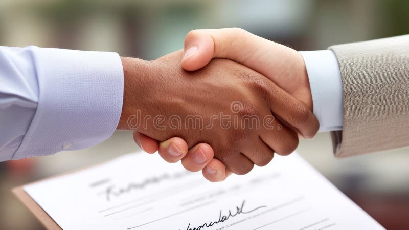 Close-up of Two Hands Shaking Over a Signed Document Symbolizing ...