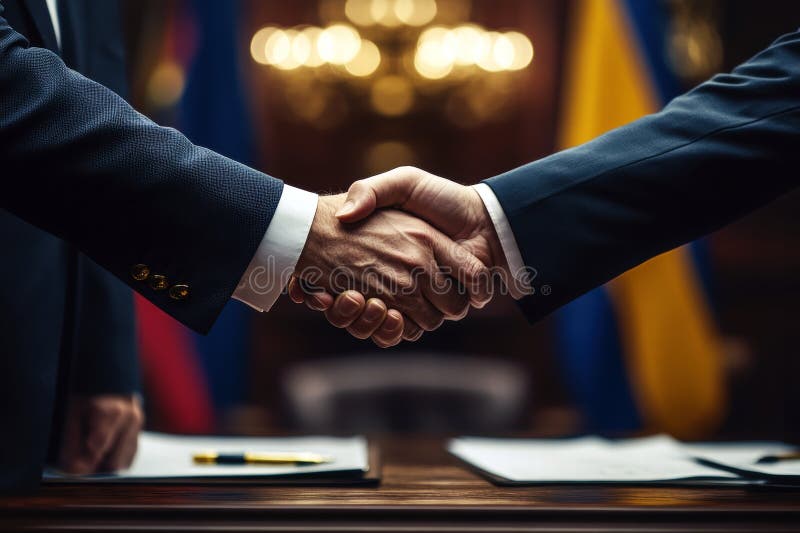 Professional Handshake Under Warm Lighting in a Formal Environment ...