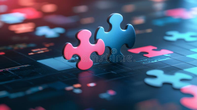 Close Up of Two Jigsaw Puzzle Pieces on Digital Interface, Symbolizing ...