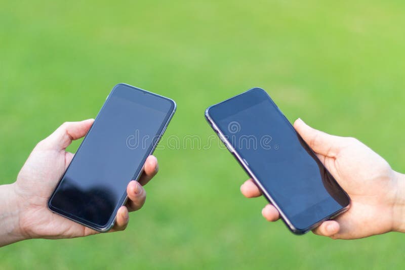Close-up of Two a Man Hands People Using Smartphone Stock Image - Image ...