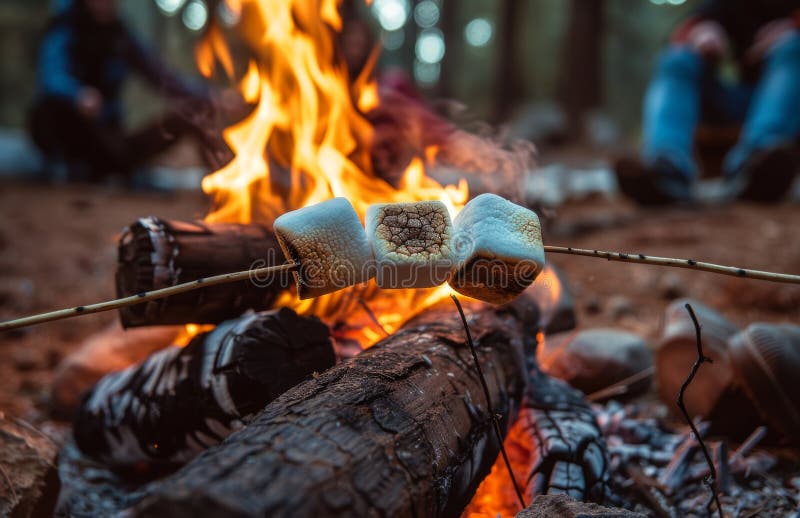 Roasting Marshmallows Over a Campfire on a Cold Night Stock Image ...