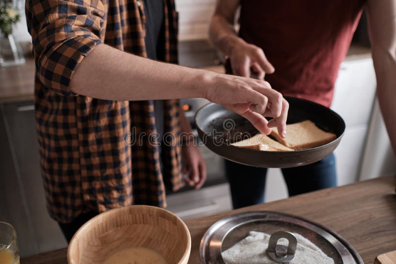 Two Men Preparing Breakfast In Kitchen Stock Photo - Image of glass ...