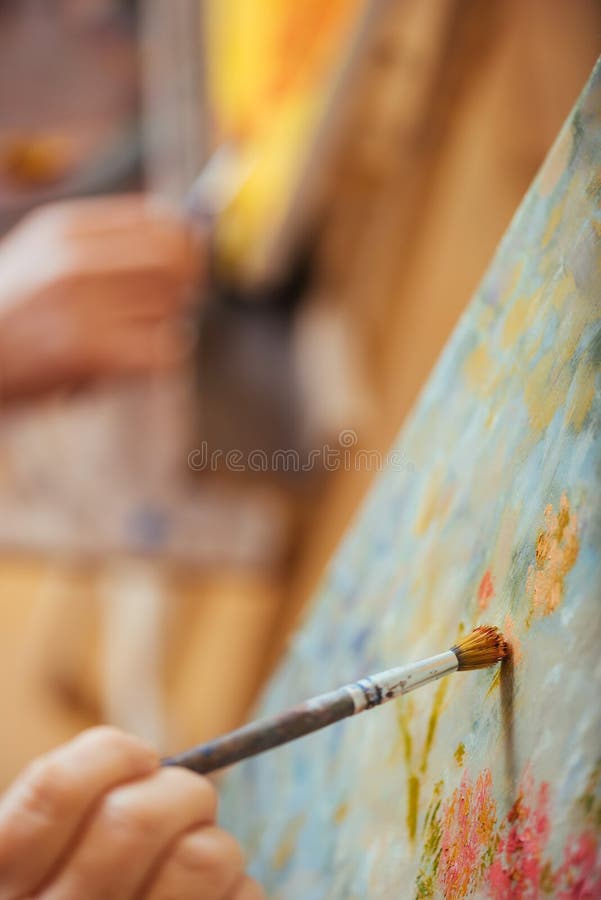 Close Up of Two Painters Hands Drawing Pictures with Brushes Stock ...