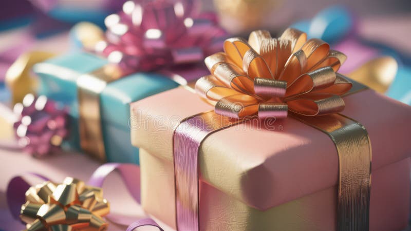 A Close Up of Two Presents with Bows on Them and a Ribbon, AI Stock ...