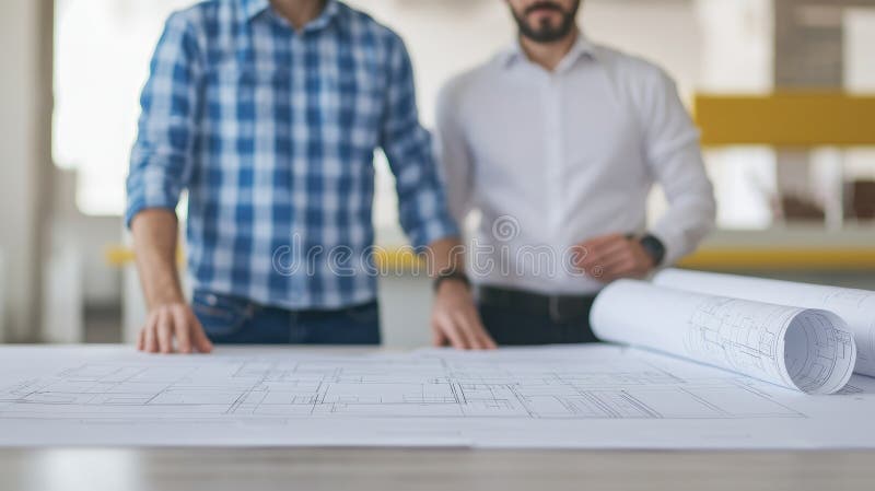 Close-up of Two Professionals Discussing Architectural Plans on a Table ...