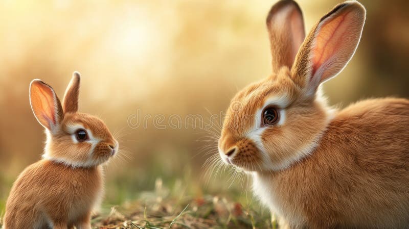 A Close Up of Two Rabbits Sitting on the Ground in a Field, AI Stock ...