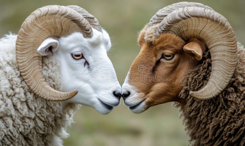 Close-up of Two Rams with Impressive Horns Showcasing Their Unique ...