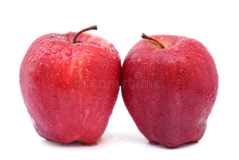 Close Up Two Red Apples on White Stock Image - Image of water ...