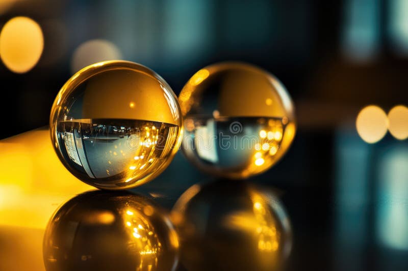 Close-up of Two Reflective Spheres on a Table Stock Image - Image of ...