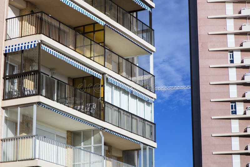 Close-up of Two Residential Modern Buildings Linked by Construct Stock ...