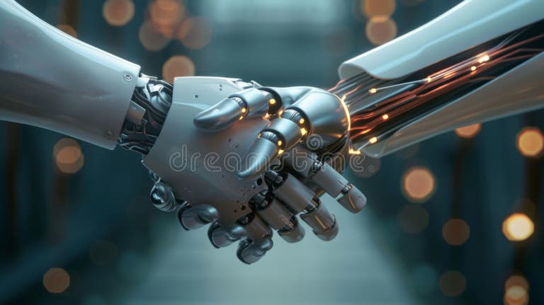 Close-up of Two Robotic Hands Shaking, Symbolizing Advanced Technology ...