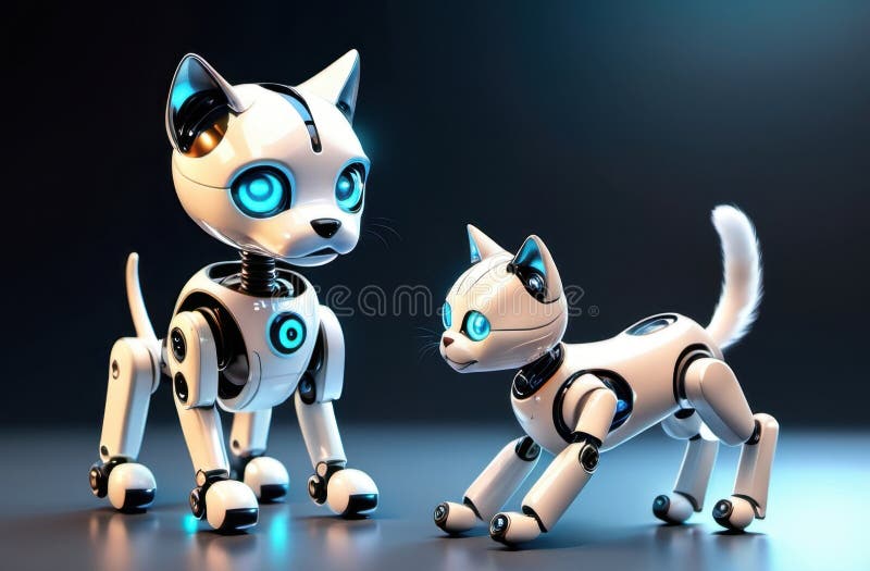 Close-up of Two Robots, with Their Mechanical Parts and Wires Visible ...