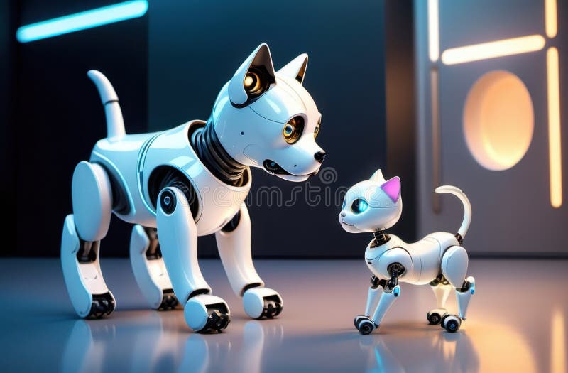 Close-up of Two Robots, with Their Mechanical Parts and Wires Visible ...