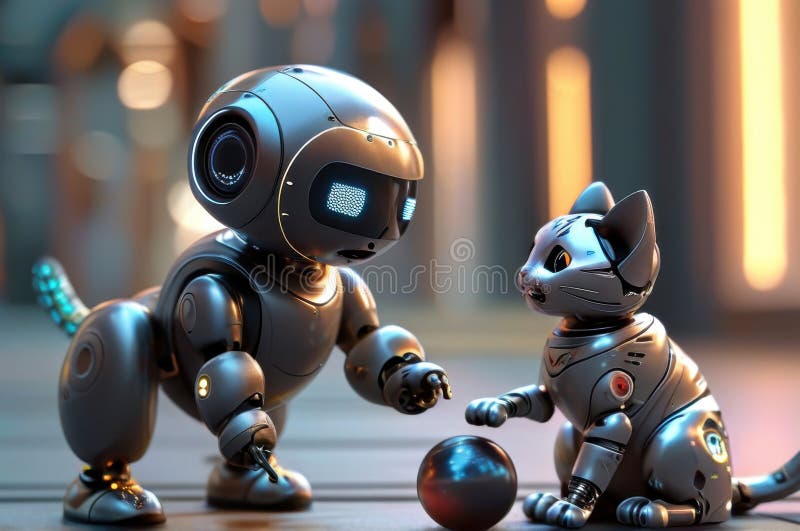 Close-up of Two Robots, with Their Mechanical Parts and Wires Visible ...